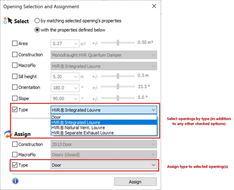Changing Opening Type using Opening Selection and Assignment