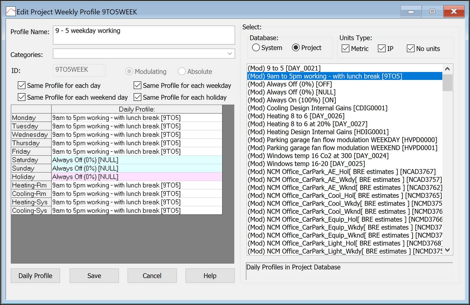 5. Creating and editing Weekly Profiles